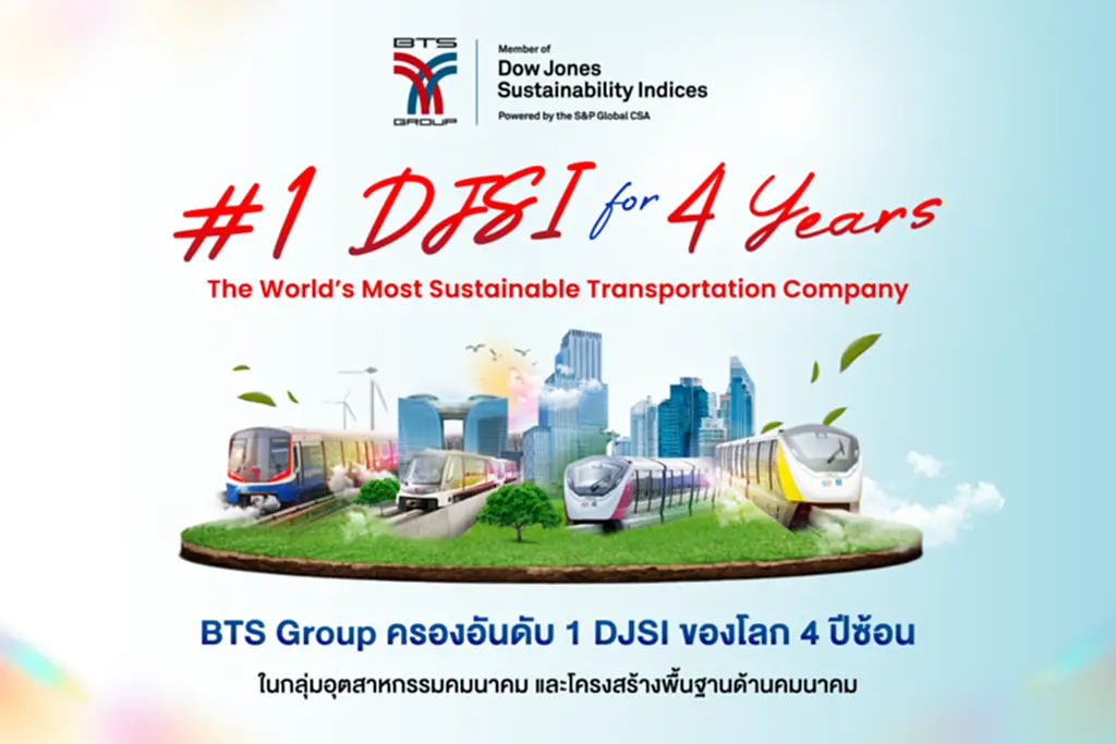 "บีทีเอส กรุ๊ปฯ" ติดอันดับดัชนี DJSI ต่อเนื่อง 6 ปีซ้อน | TOPNEWS