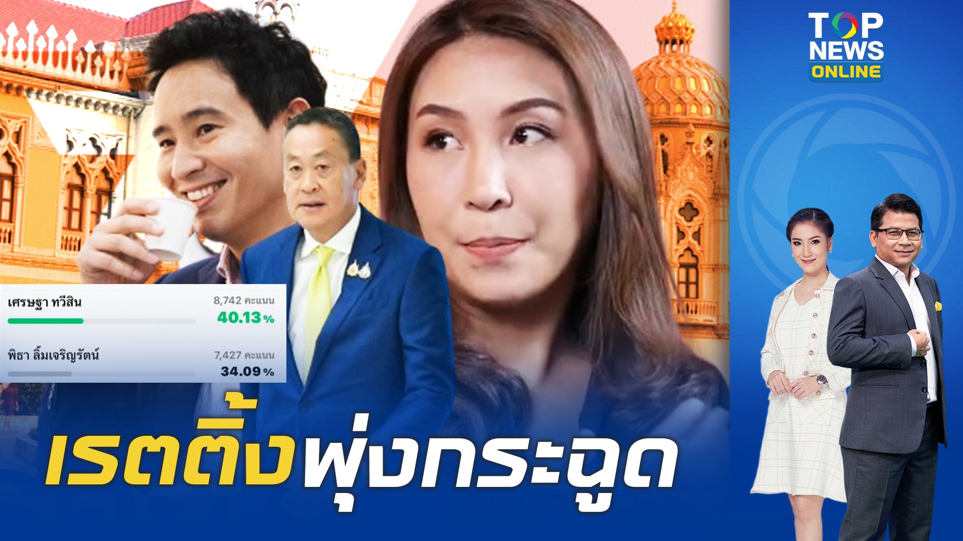 เรตติ้งพุ่งกระฉูด "เศรษฐา" คะแนนนิยมอันดับ 1 ผลงานโดดเด่น "พิธา" อันดับ 2 | TOPNEWS