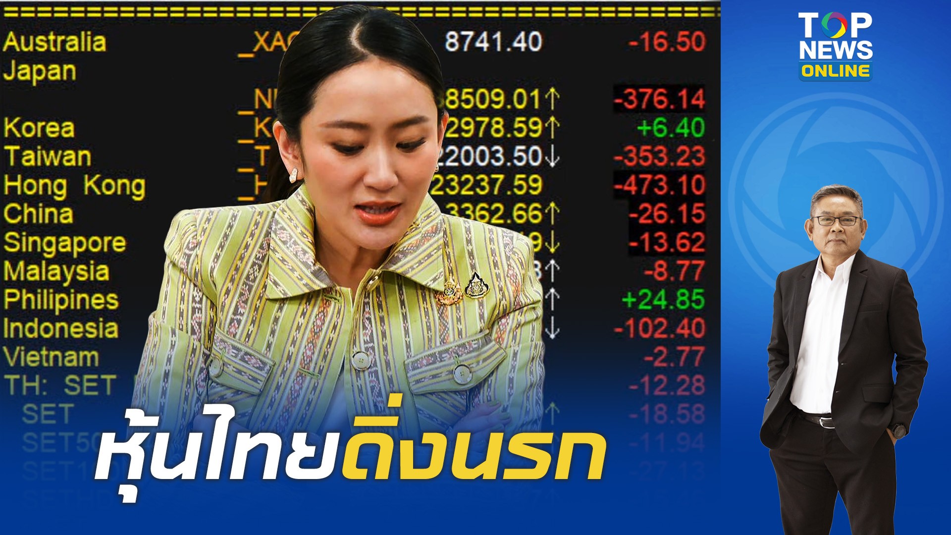 "หุ้นไทย" ดำดิ่งต่อเนื่องแดงเถือกทั้งกระดาน กระแส "นายก" แถลง ตอกย้ำตลาด | TOPNEWS